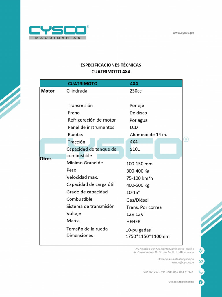 Ficha Tecnica Cuatrimoto 4X4 | PDF