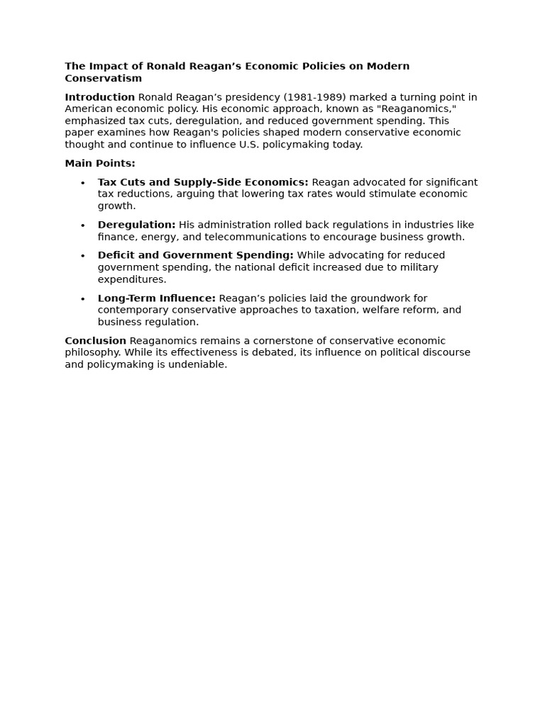 The Impact of Ronald Reagan’s Economic Policies on Modern Conservatism ...