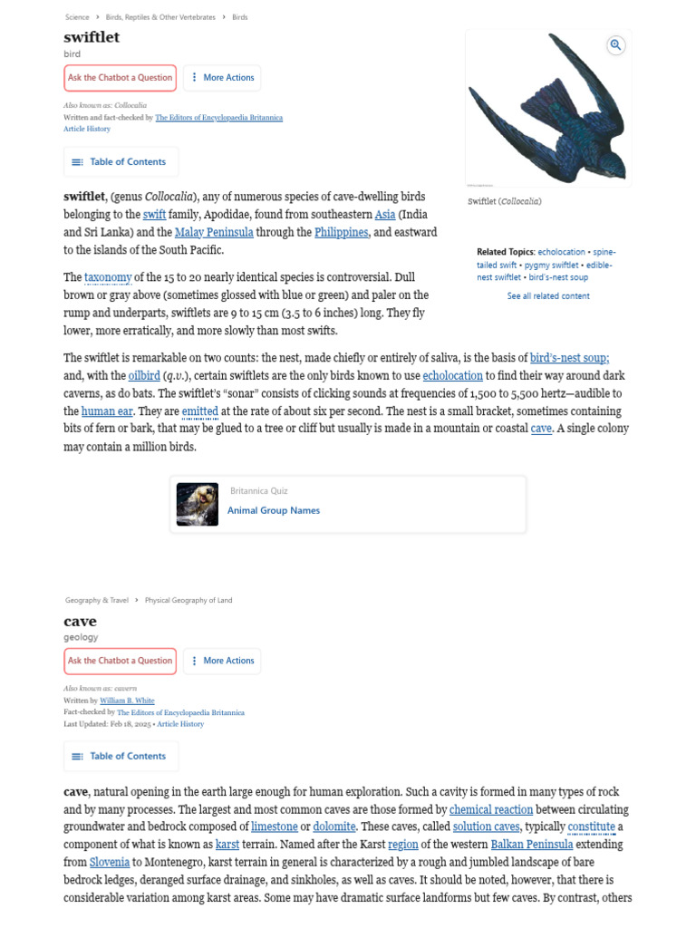 Swiftlet - Cave-Dwelling, Nest-Building, Edible Nest - Britannica | PDF ...