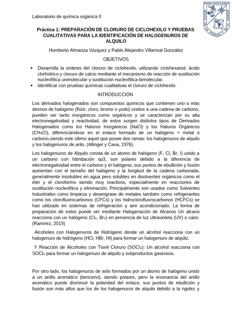 Síntesis y Análisis de Cloruro de Ciclohexilo | PDF | Cloruro ...