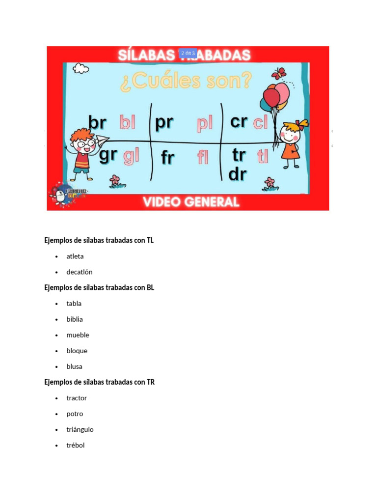 Ejemplos de Sílabas Trabadas Con TL | PDF