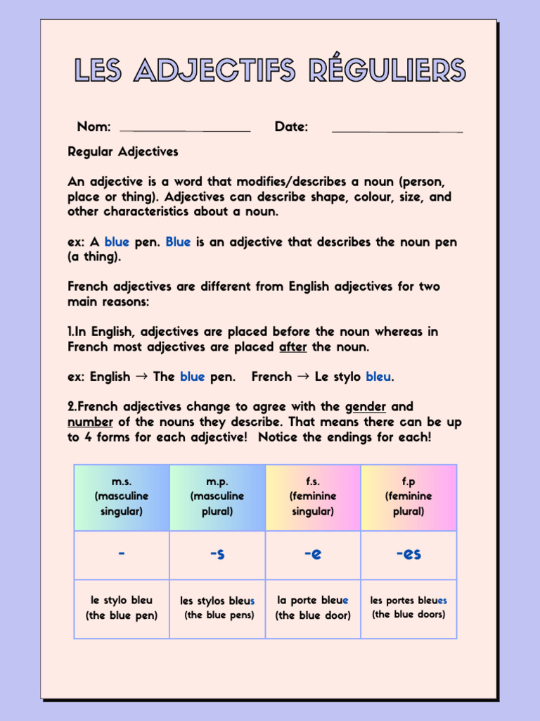 Understanding Regular French Adjectives | PDF