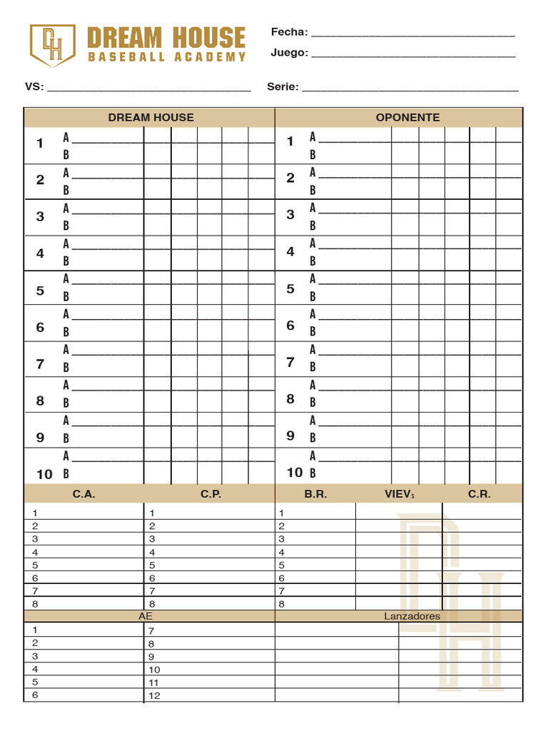 Formato de Line Up para Béisbol PDF | PDF