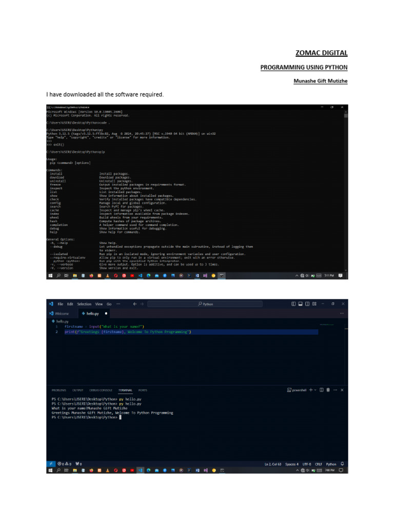 Python Programming Assignment 1 Munashe Gift Mutizhe | PDF