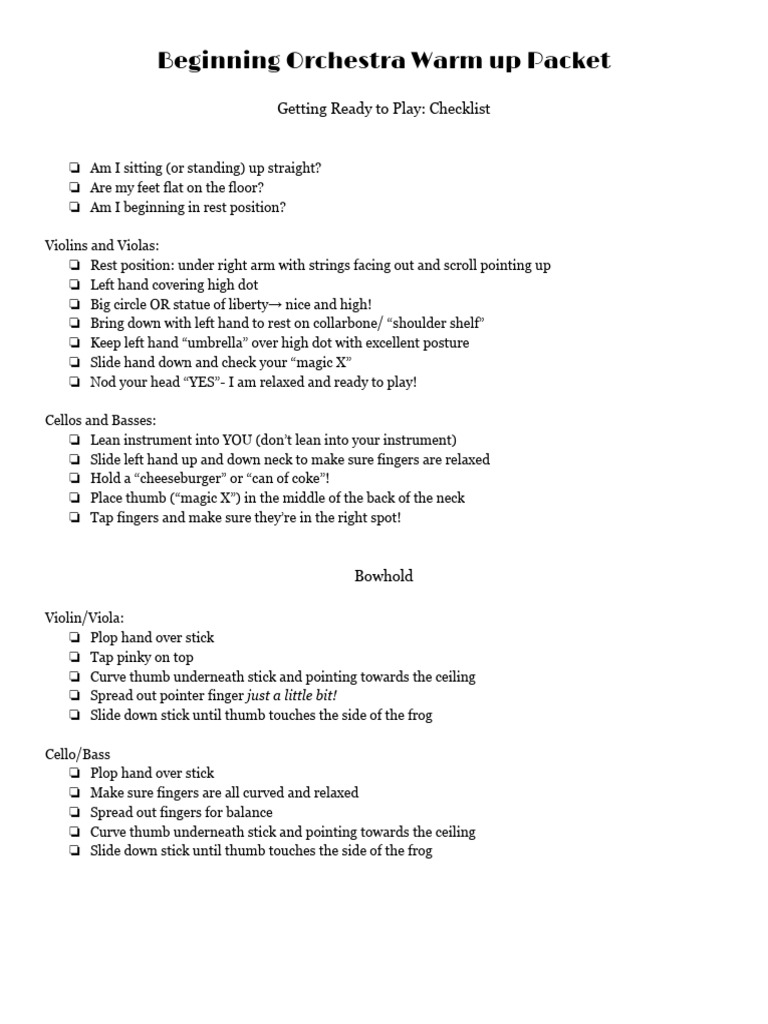 Beginning Orchestra Warm Up Packet | PDF | String Instruments | Violin