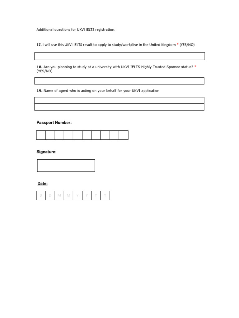 UKVI IELTS Registration Questions | PDF