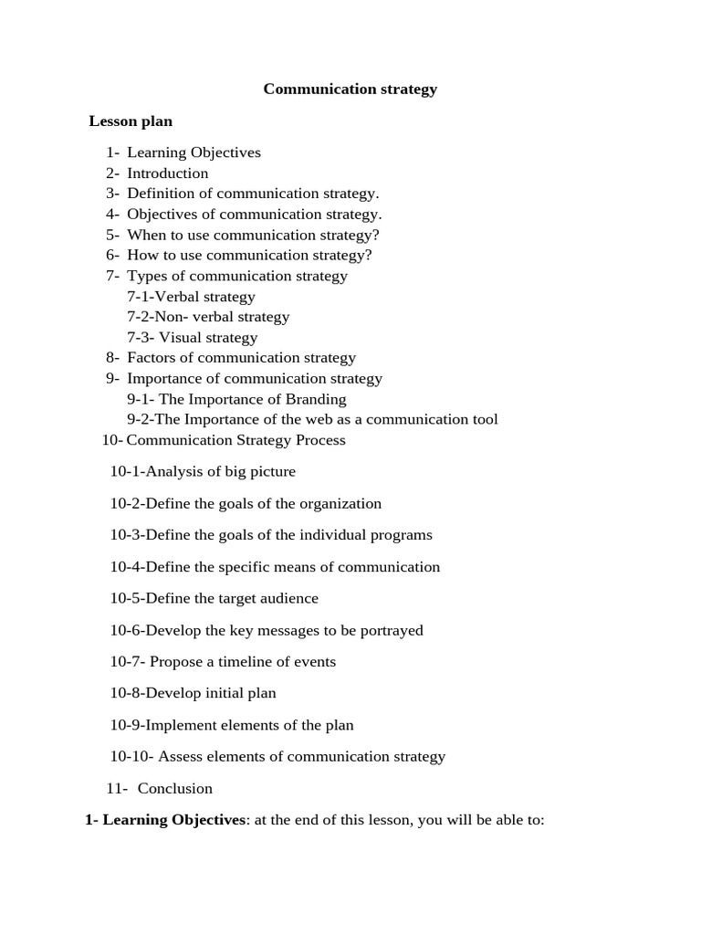 Communication Strategy | PDF | Communication | Goal