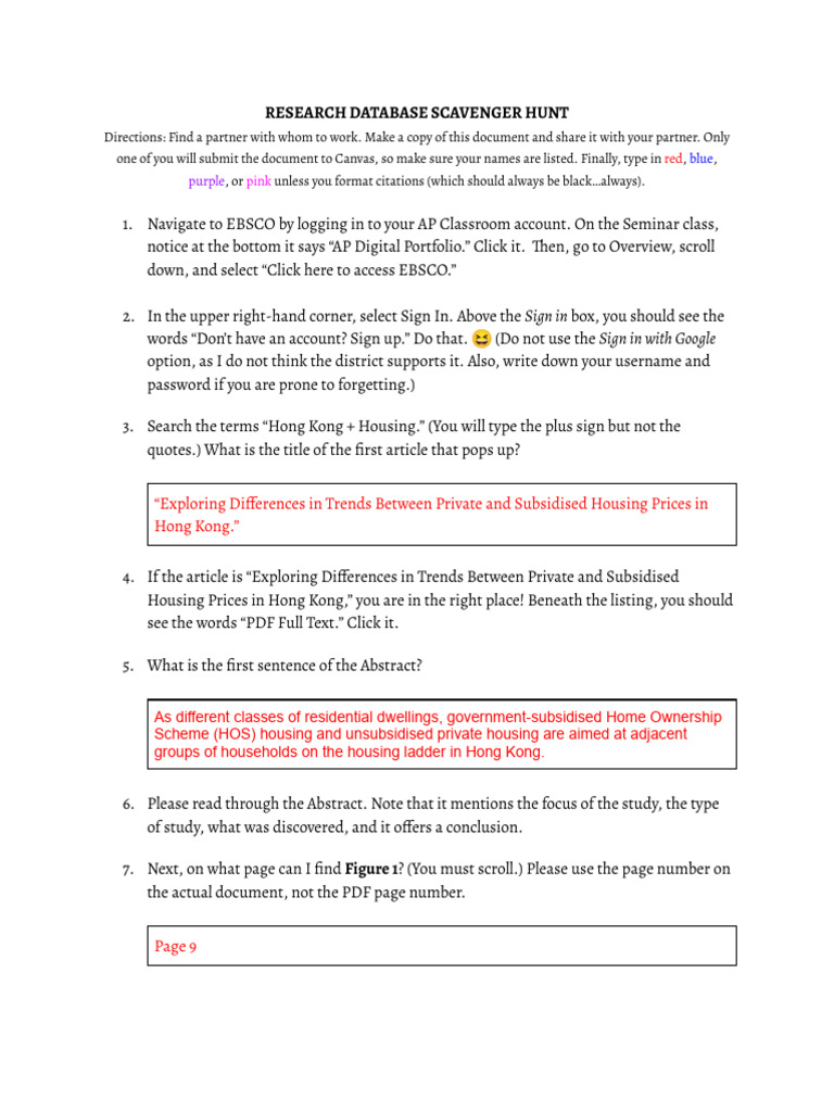 RESEARCH SCAVENGER HUNT 24-25 | PDF | Citation