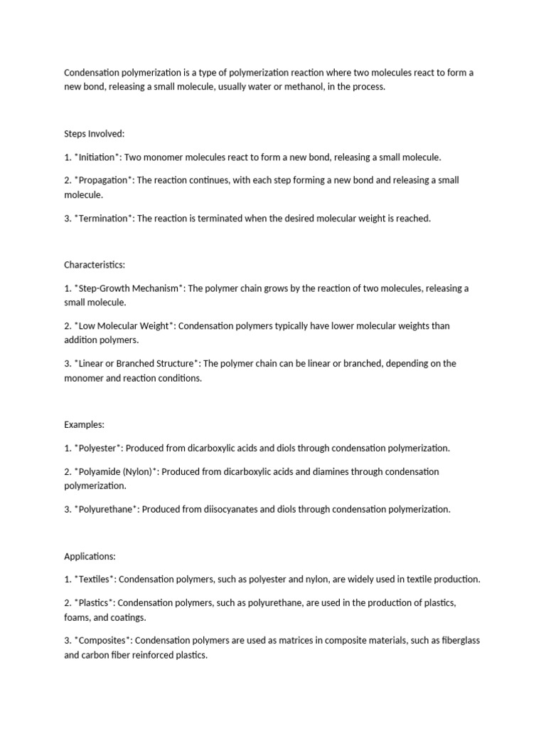 Condensation Polymerization | PDF
