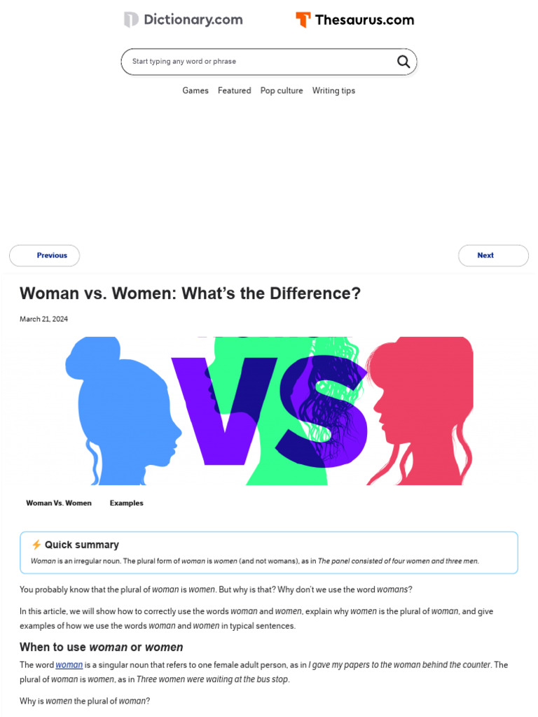 Woman vs. Women - When To Use Each One | PDF | Plural | Grammatical Number