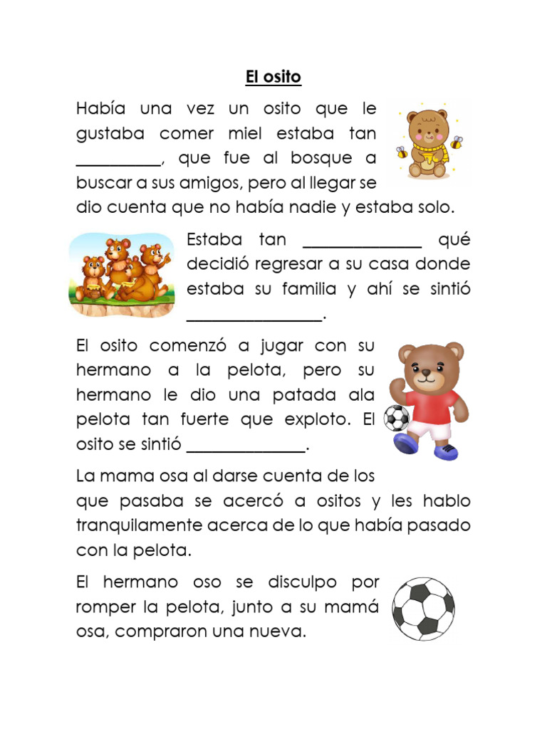 Cuento corto del osito y su familia | PDF