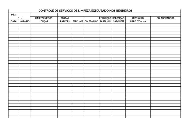 controle de limpeza banheiros | PDF