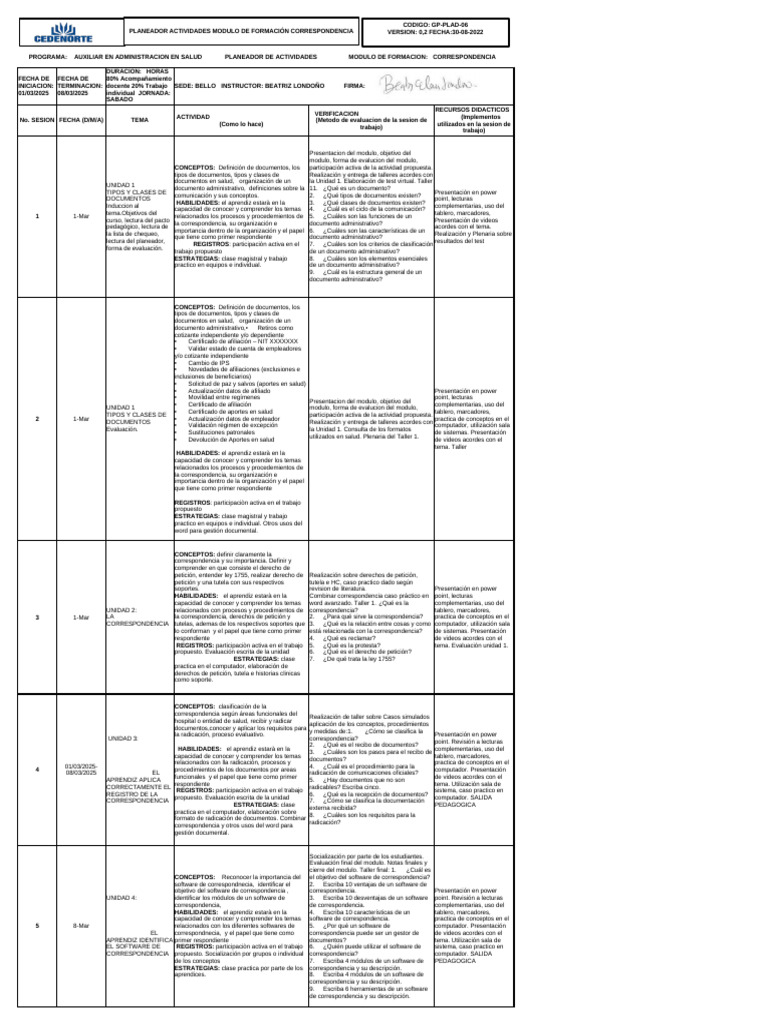 Formato Planeador de Actividades Correspondencia Aa2 | PDF | Software | Informática