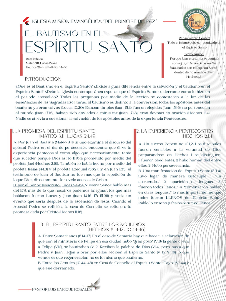 El bautismo del Espiritu Santo Clase | PDF | Bautismo Con El Espiritu Santo | espíritu Santo