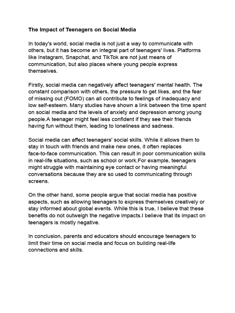 The Impact of Teenagers On Social Media | PDF