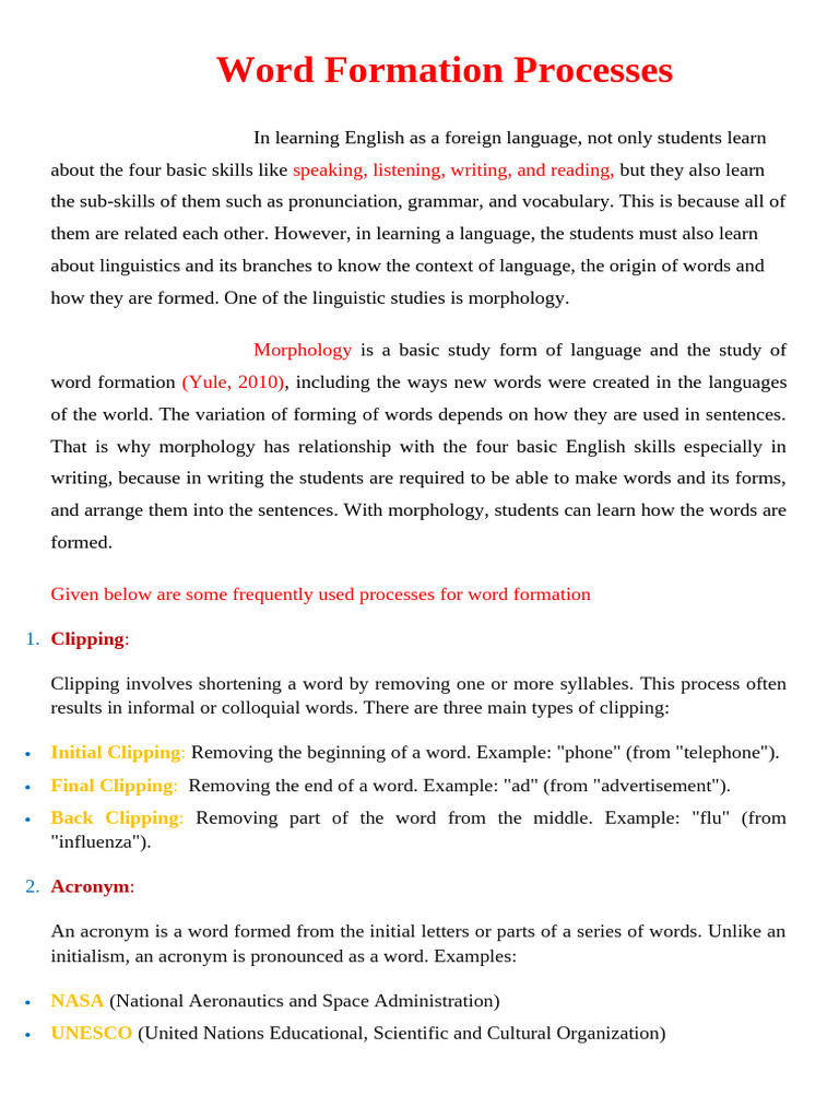 Word Formation Processes | PDF | Word | English Language