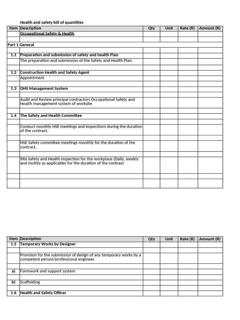 Construction Safety Bill of Quantities | PDF | Occupational Safety And ...