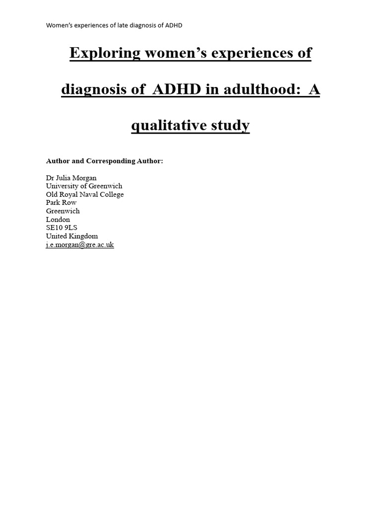 MORGAN Exploring Womens Experiences of Diagnosis of ADHD in Adulthood | PDF | Attention Deficit ...