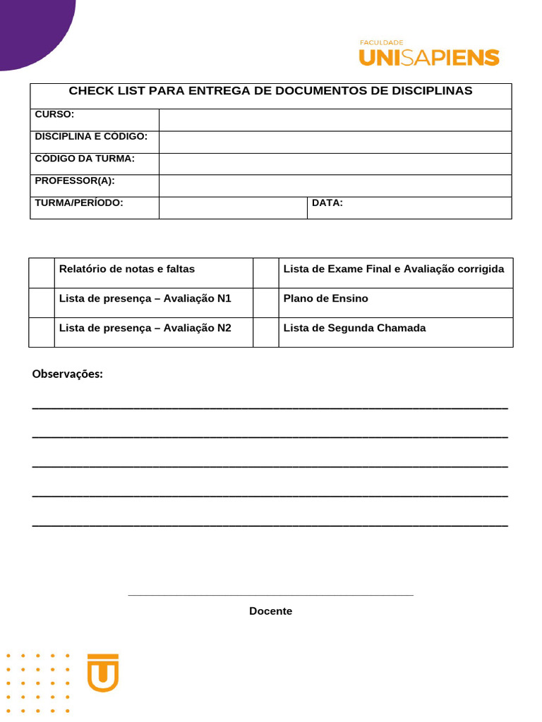 Checklist de Entrega de Documentos Acadêmicos | PDF