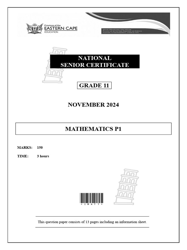 EC Maths Grade 11 November 2024 P1 and Memo | PDF | Mathematical Analysis | Mathematics