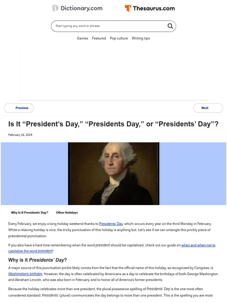 Understanding Presidents' Day Spelling | PDF | Holidays | Observances