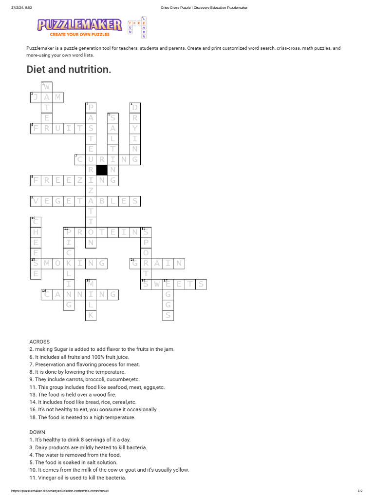 Nutrition Puzzle Ansewrs | PDF
