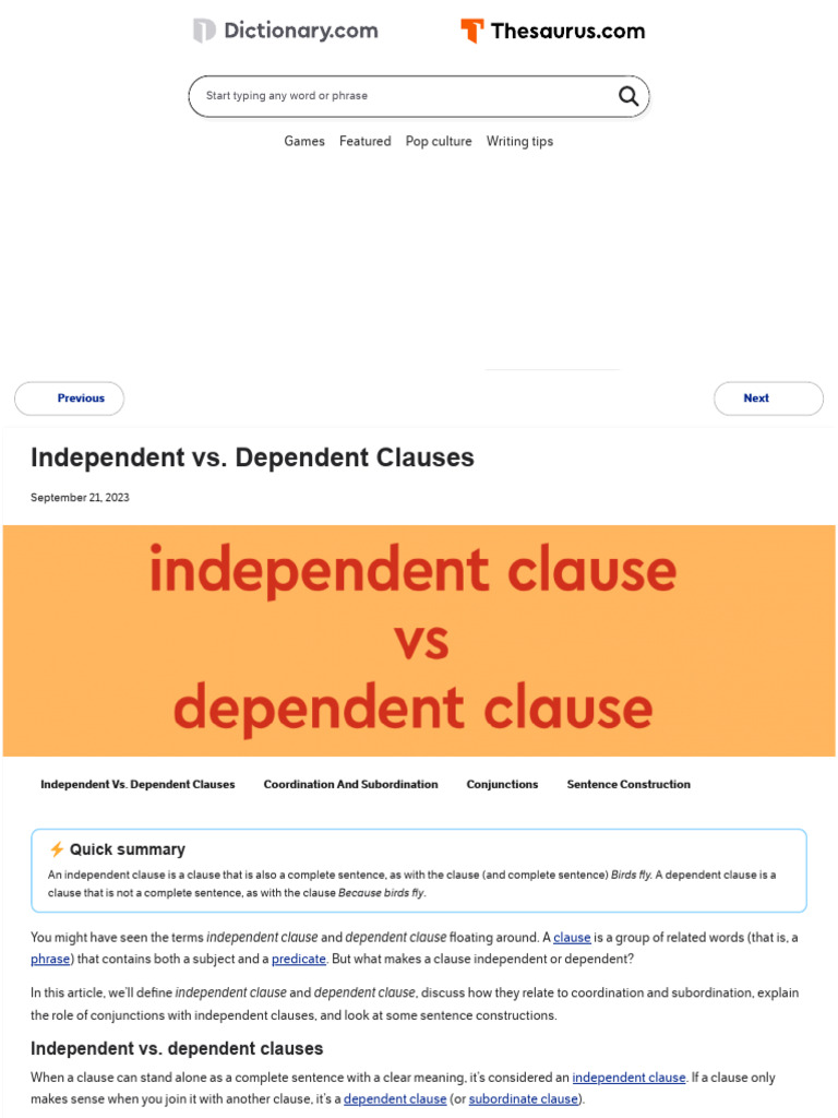 Independent vs. Dependent Clauses _ Thesaurus.com | PDF | Clause ...