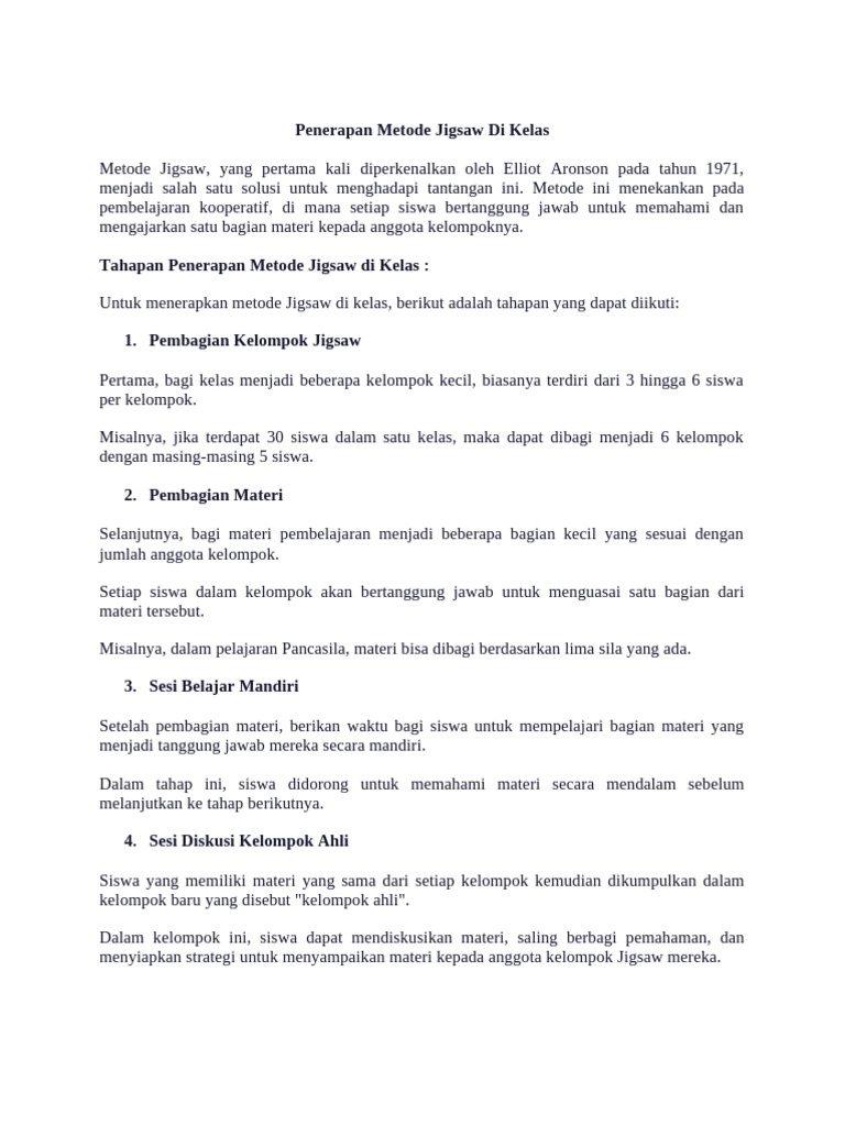 Penerapan Metode Jigsaw Di Kelas | PDF