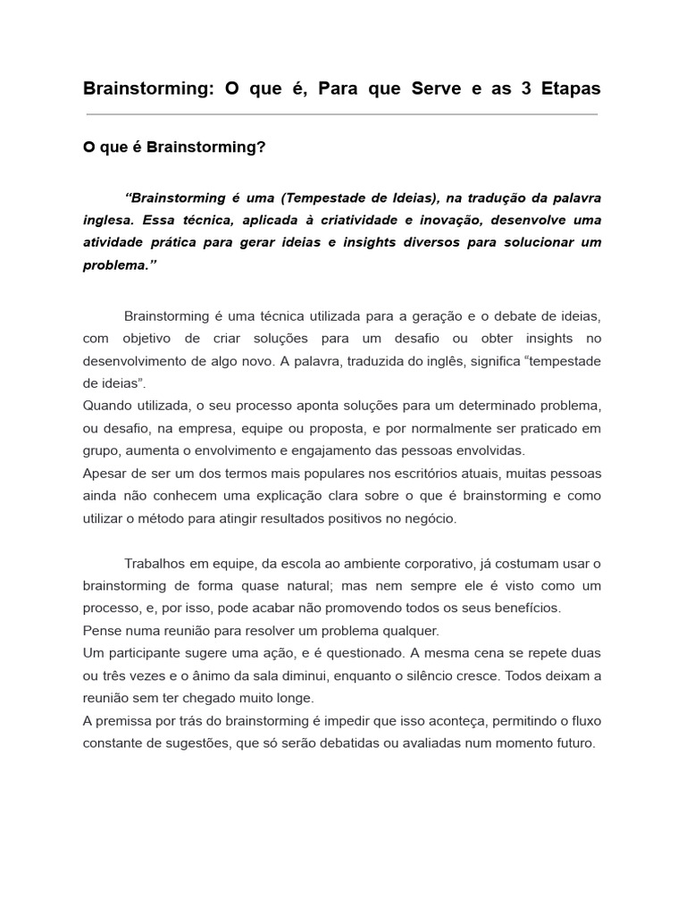 Fases e Justificativas do Brainstorming | PDF | Debate | Liderança