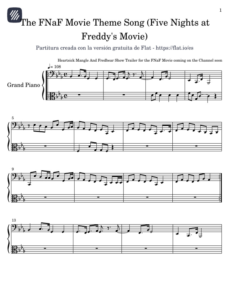FNaF Movie Theme Sheet Music | PDF