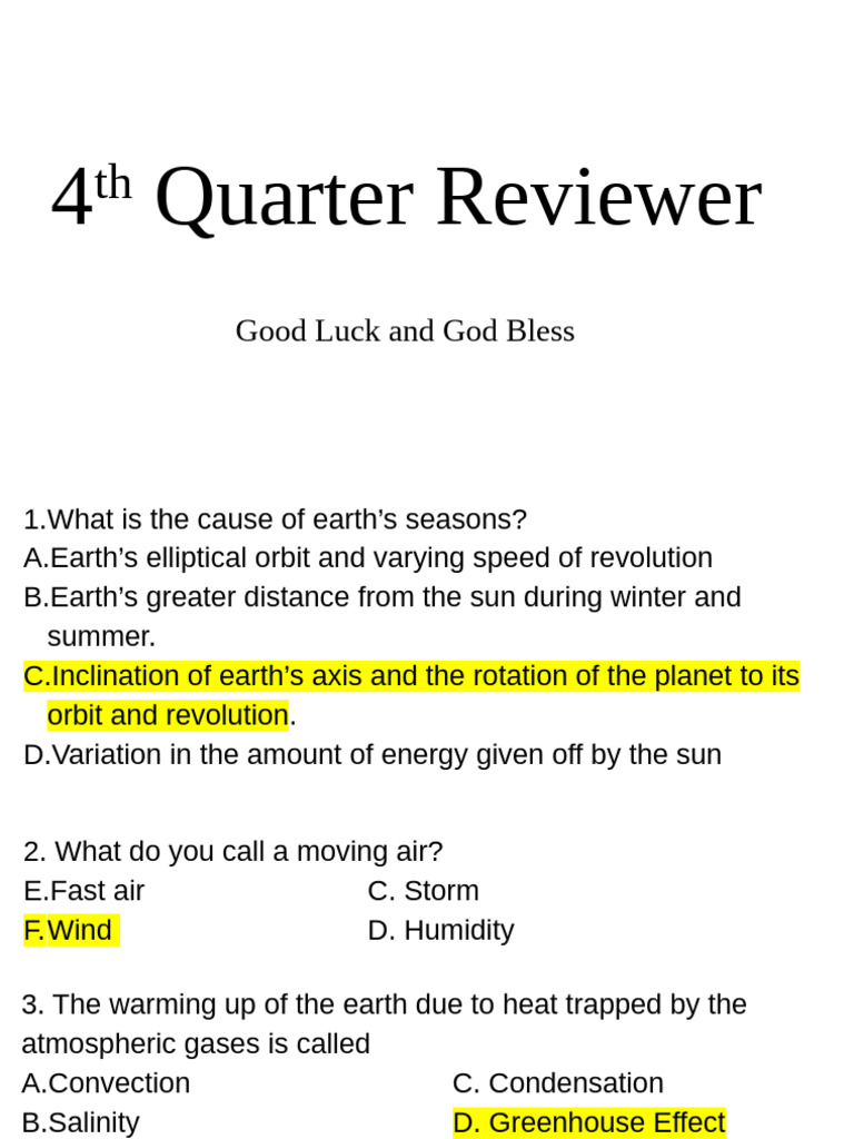 G7 Quarter 4 Reviewer | PDF | Atmosphere Of Earth | Earth