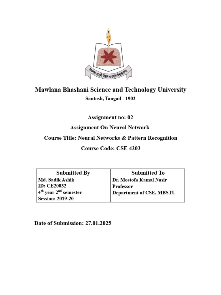 Neural Network Assignment - CSE 4203 | PDF