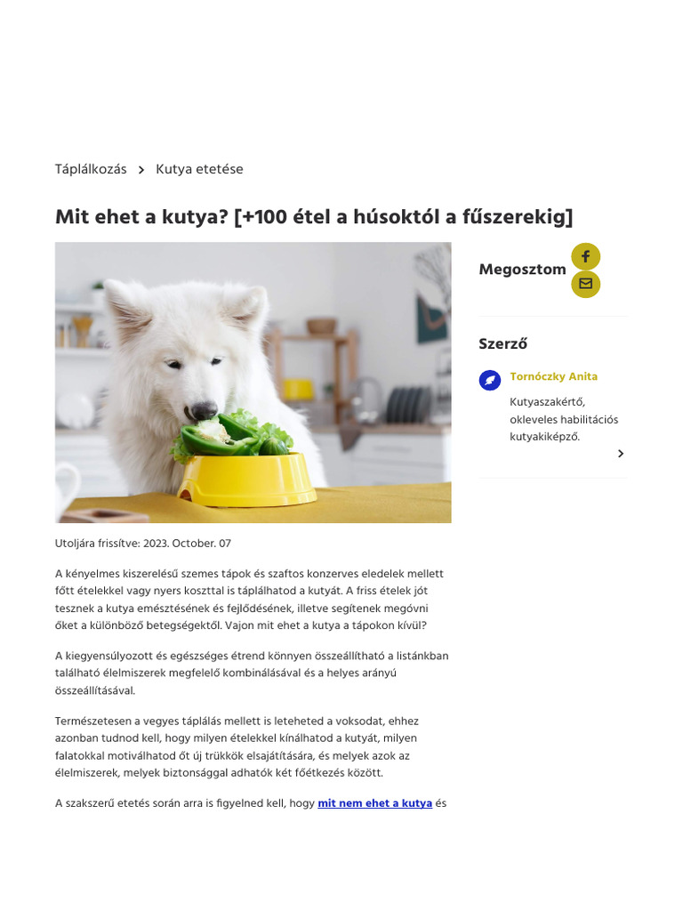 Mit Ehet A Kutya? (+100 Étel A Húsoktól A Fűszerekig) | PDF