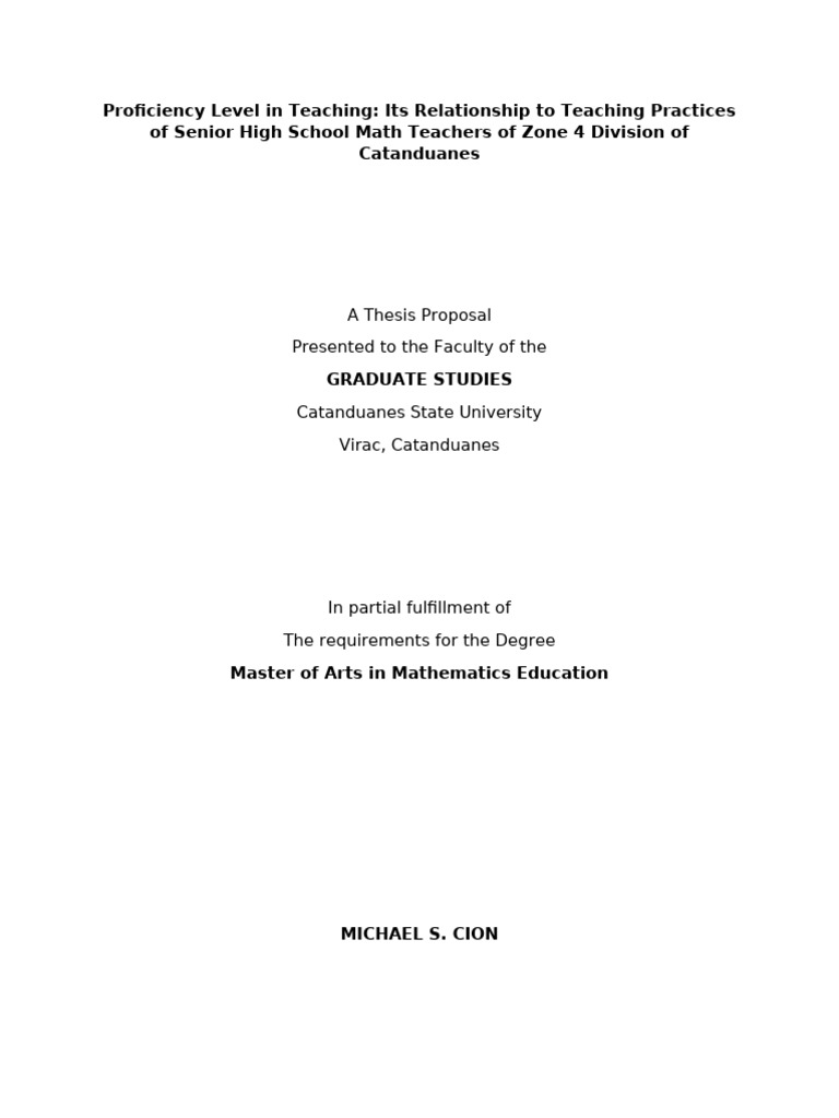 Proficiency-Level-in-Teaching-Mathematics-thesis-Doc-1 | PDF | Expert | Teachers