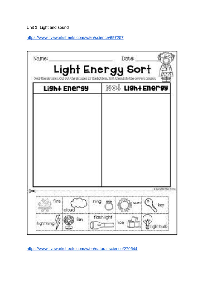 Naturals Unit 3 - Light and Sound | PDF