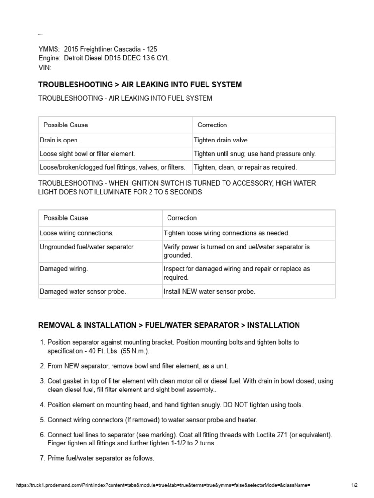 DD15 Fuel Water Installation | PDF | Manufactured Goods | Engines