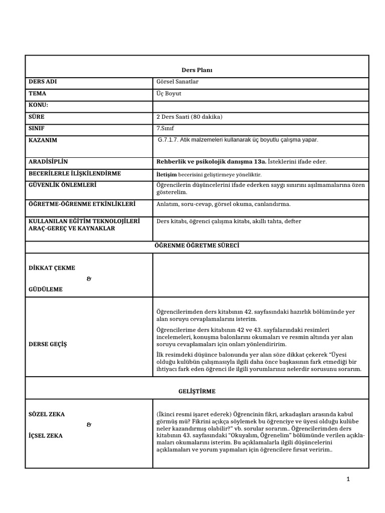 Ders Plani Ornegi | PDF