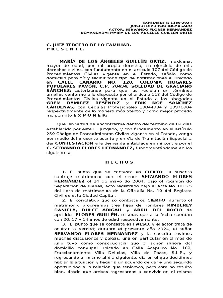 Exp. 1160-2024 Cotestación de Demada | PDF | Bancos
