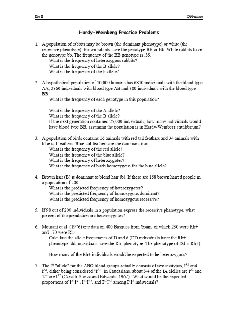 Hardy-Weinberg Practice Problems | PDF | Dominance (Genetics) | Zygosity