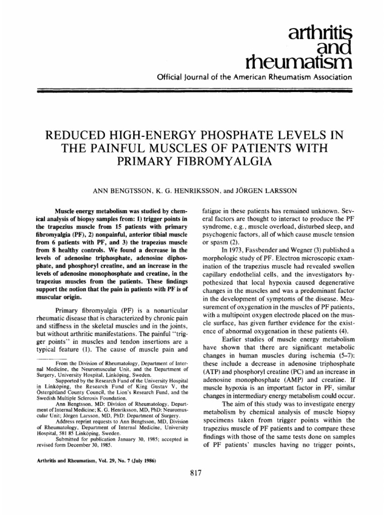 Reduced High-Energy Phosphate Levels in The Painful Muscles of Patients ...