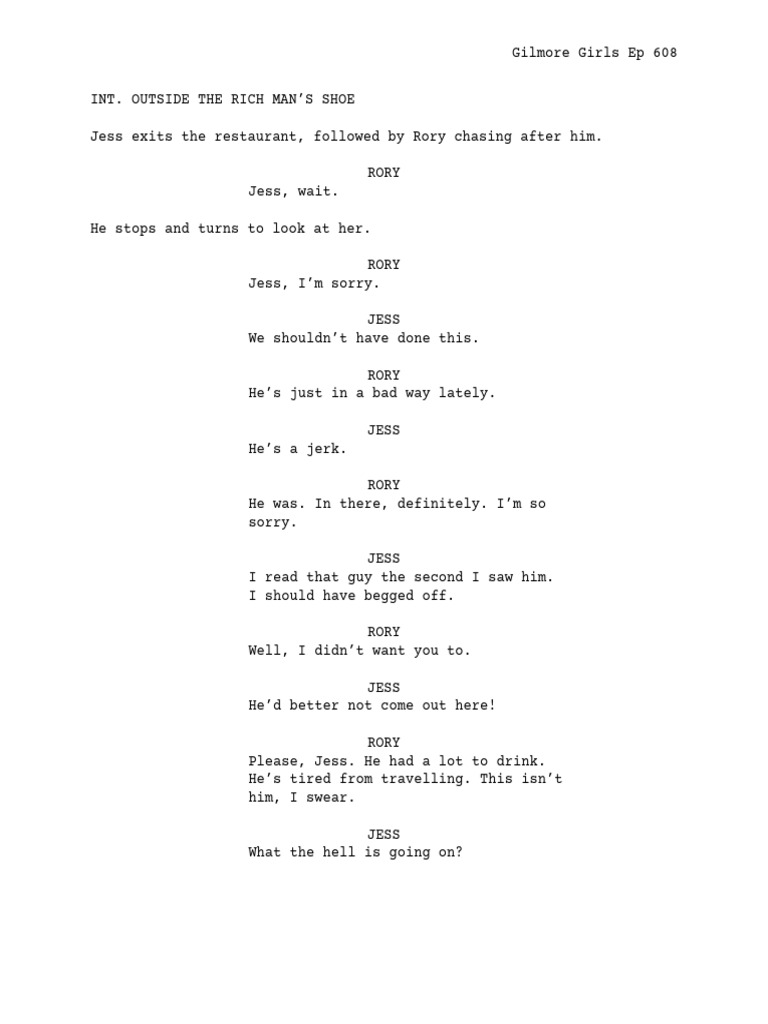 Jess & Rory - "Why Did You Drop Out of Yale" Scene | PDF | Gilmore Girls