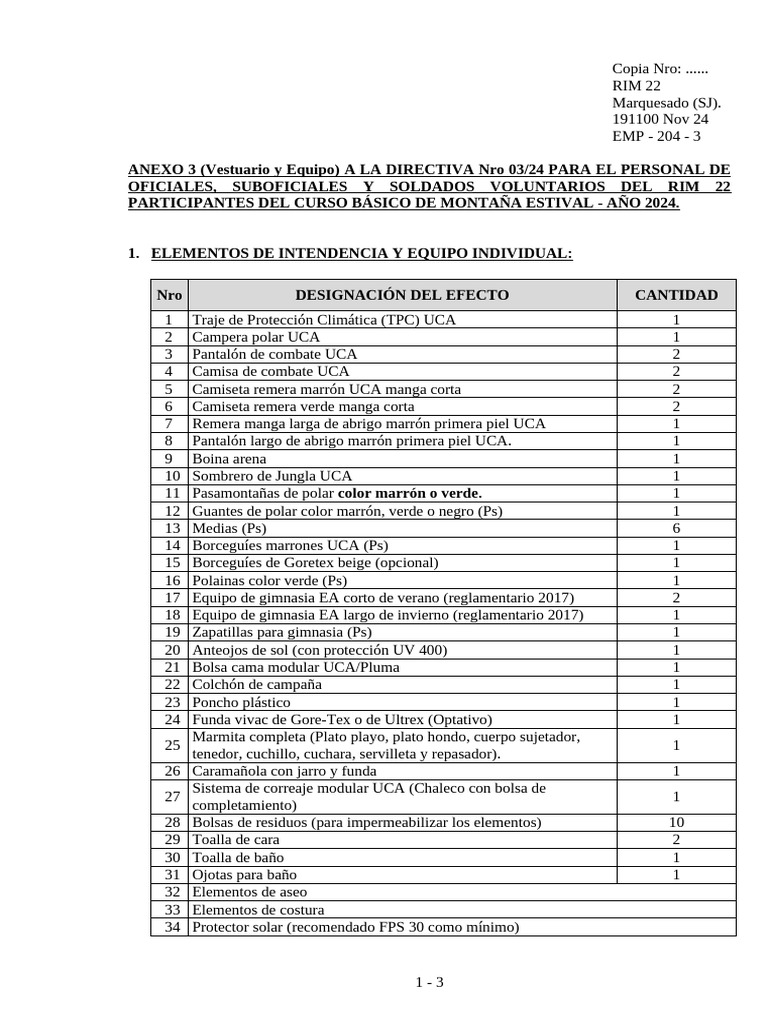 04 - Anexo 3 Vestuario y Equipo - CBME 2024 - RIM 22. | PDF