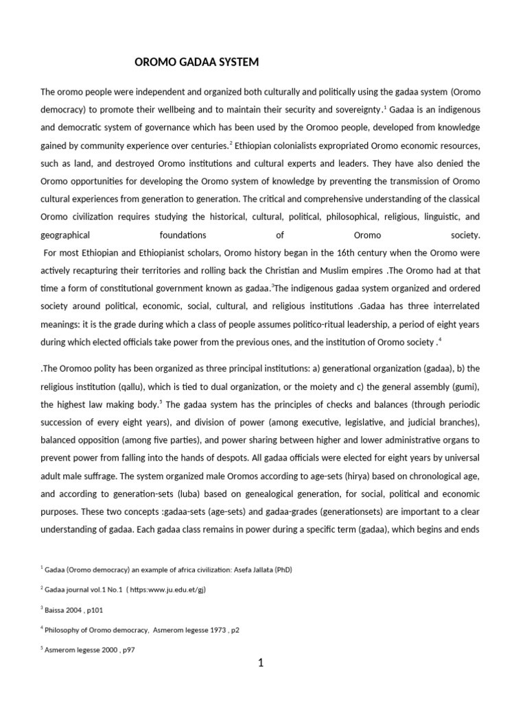 Understanding the Oromo Gadaa System | PDF | Democracy | Political ...
