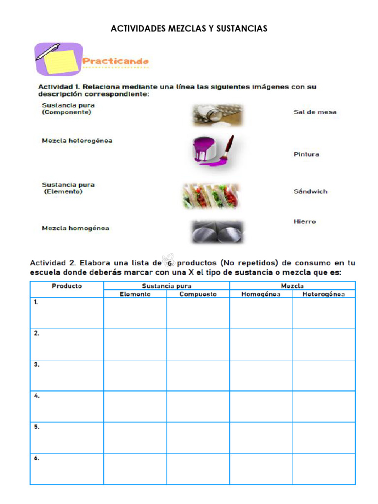 Actividades Mezclas y Sustancias | PDF