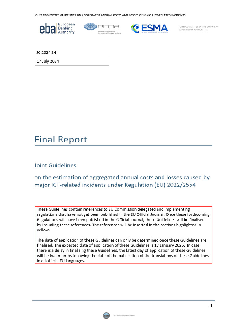 EU Guidelines on ICT Incident Costs | PDF