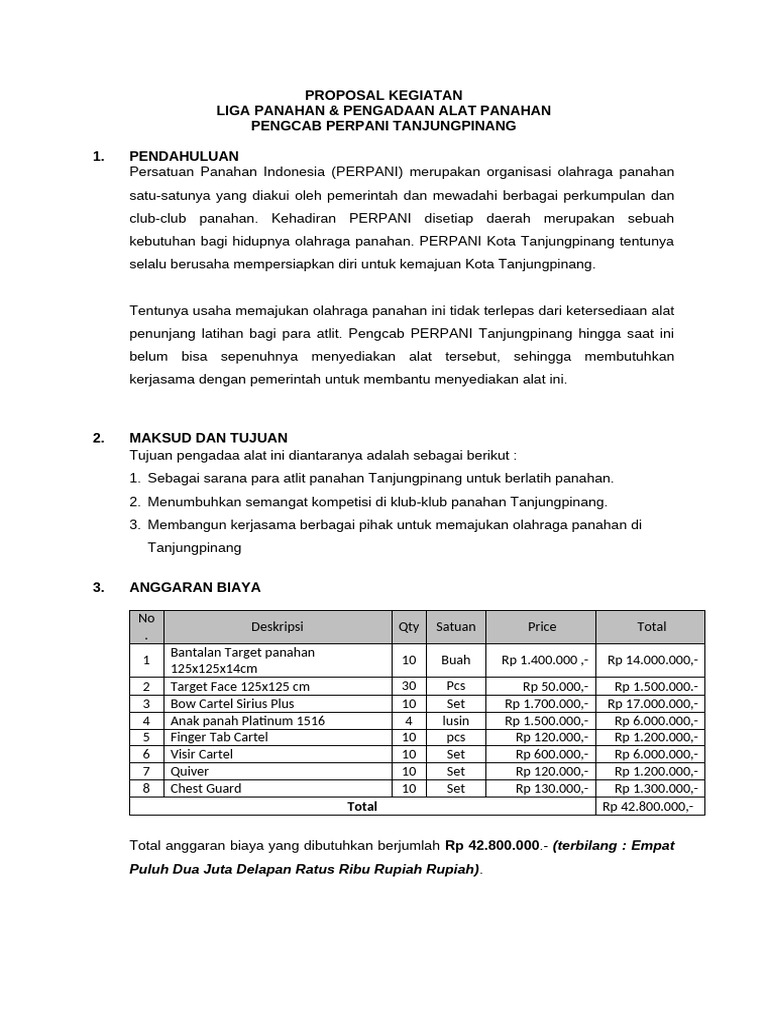 Proposal Pengadaan Alat Panahan 2022 | PDF