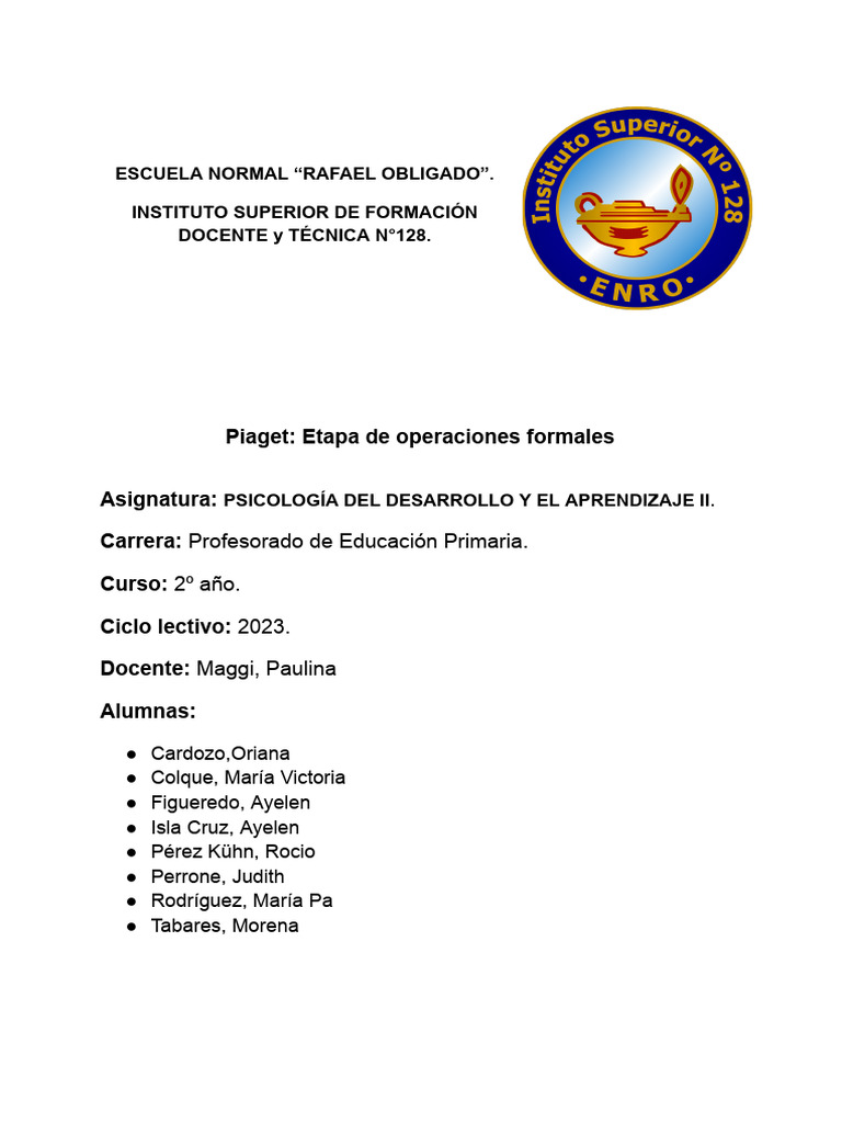 Etapa Operacional Formal-2 | PDF | Pensamiento | Sicología