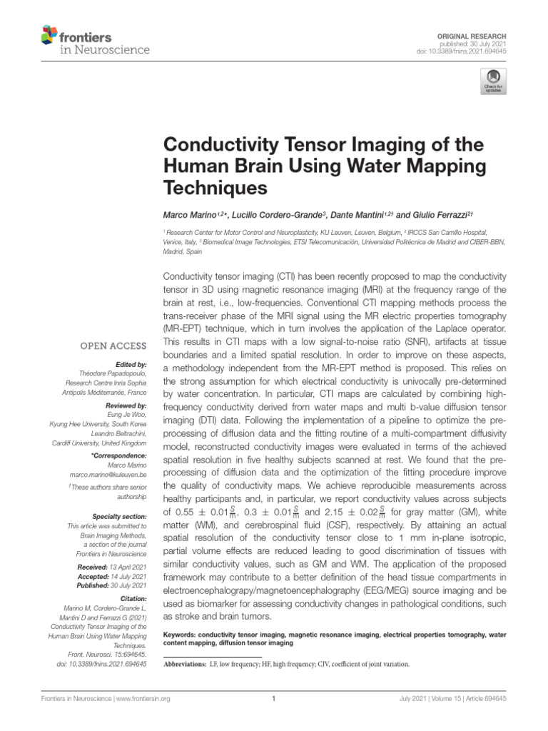 Conductivity Tensor Imaging of The Human Brain Using Water Mapping ...