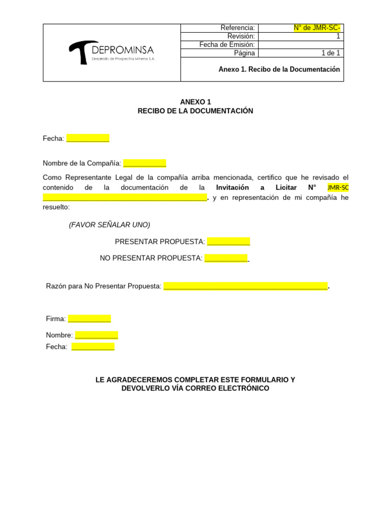 Anexo 1 - Recibo de Documentación Rev.1 | PDF
