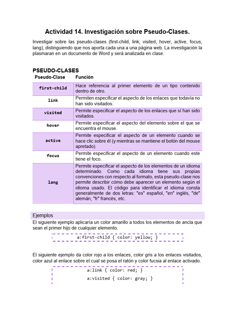 Pseudo Clases Investigación | PDF | Hipervínculo | Color